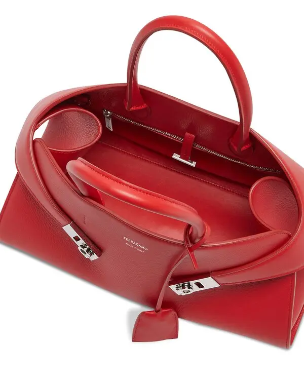 FERRAGAMO Medium Hug Handbag - Flame Red/silver