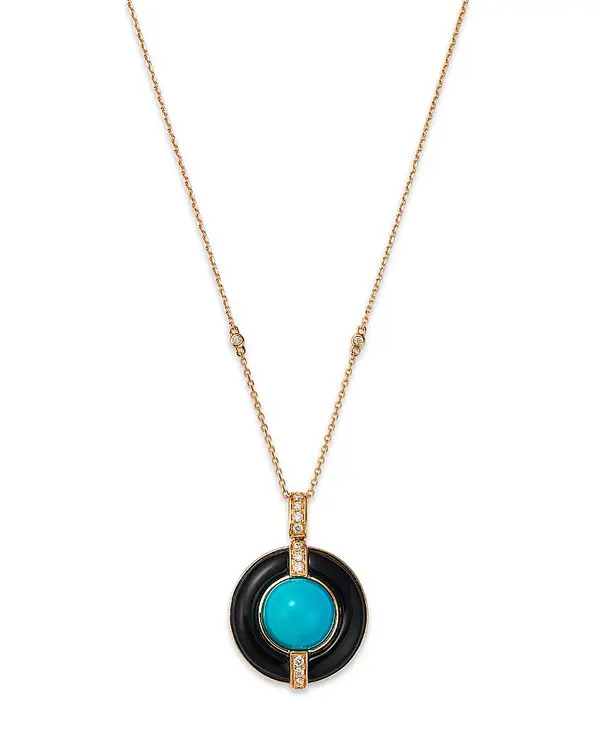 Bloomingdale'S Diamond, Turquoise, And Onyx Pendant Necklace - Blue/black