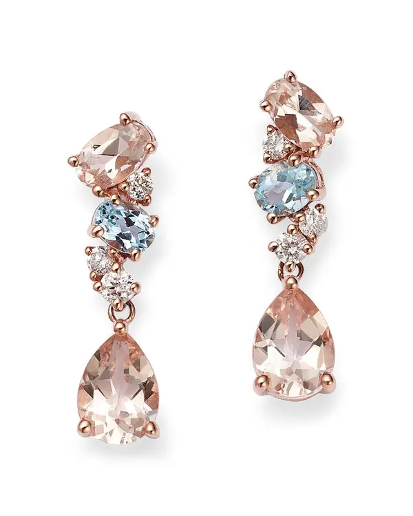 Bloomingdale'S Morganite, Aquamarine, And Diamond Drop Earrings - Pink/blue