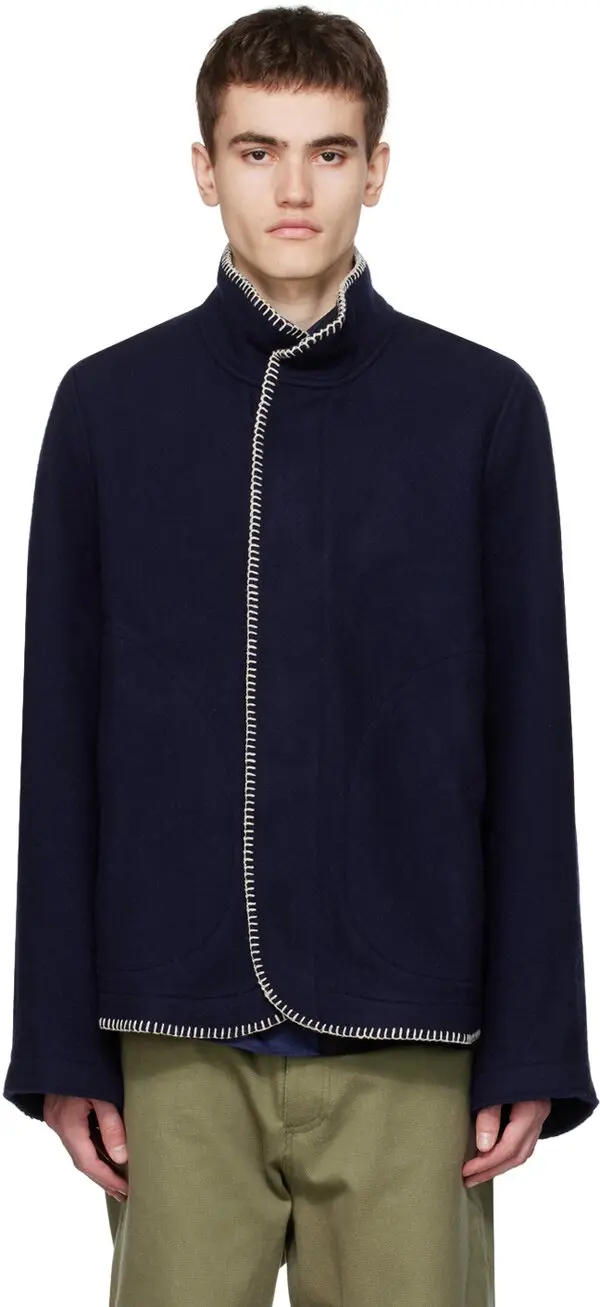 3man Blanket Jacket In Navy - 42% Off | Editorialist