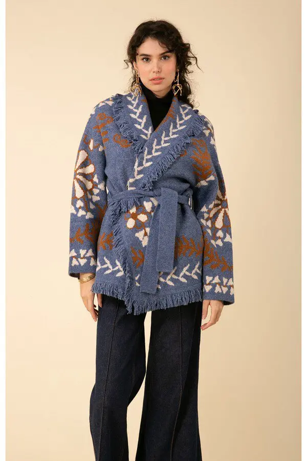 Hale Bob Charlie Jacquard Wrap Sweater - Blue