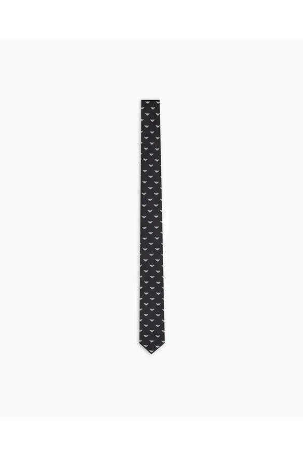 Emporio Armani Silk Tie With Jacquard Micro-eagle - Black