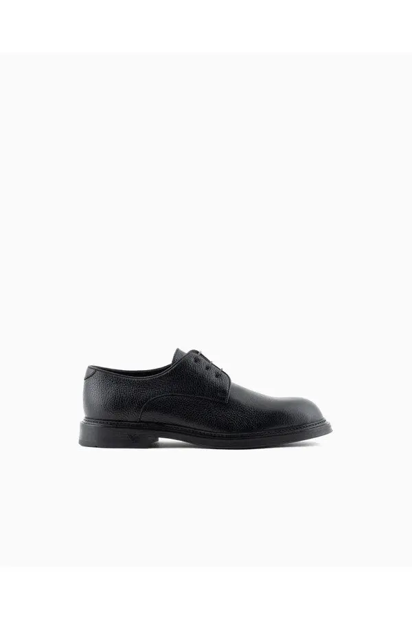 Emporio Armani Pebbled Leather Derby Shoes - Black
