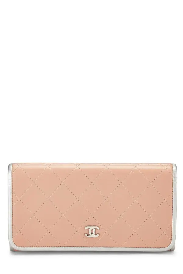 Chanel Silver Lambskin Long Wallet - Pink