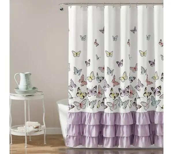 LUSH DECOR Flutter Butterfly Shower Curtain Sin Gle 72x72 - One-color