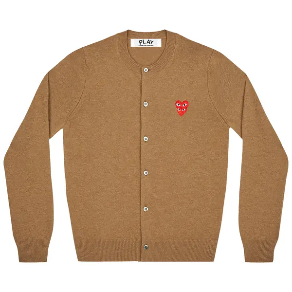 Play Comme Des Garcon Wool Double Heart Cardigan - Brown