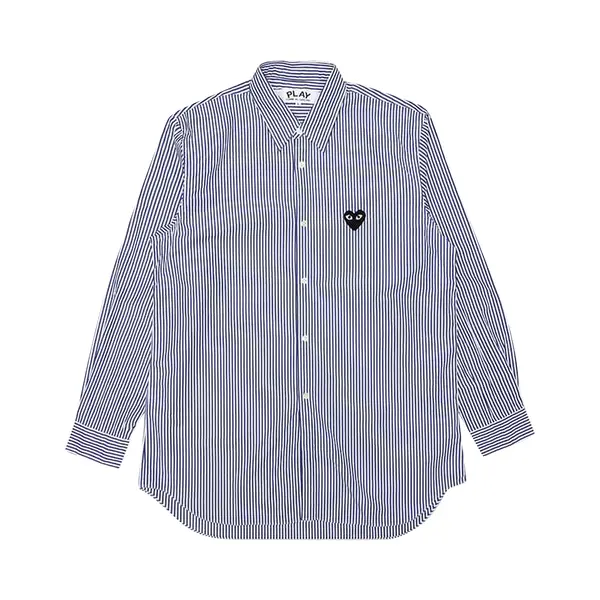 Play Comme Des Garcon Black Emblem Stripe Button Down - Blue