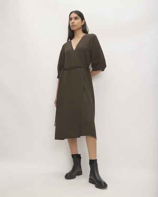 Everlane City Stripe Wrap Dress - Earth Brown