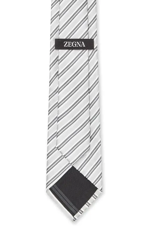 Zegna Evening Regimental Silk & Cotton Tie - Silver