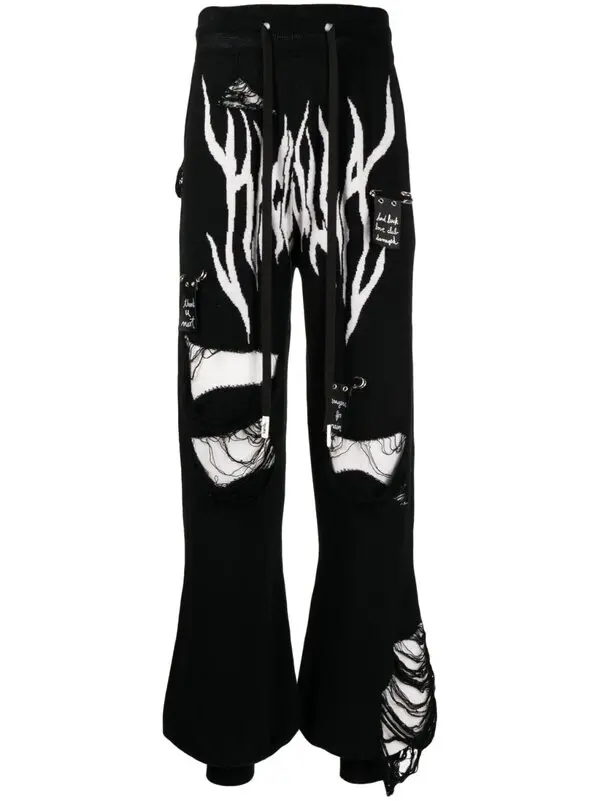 HACULLA. Intarsia-knit Distressed Track Pants - Black