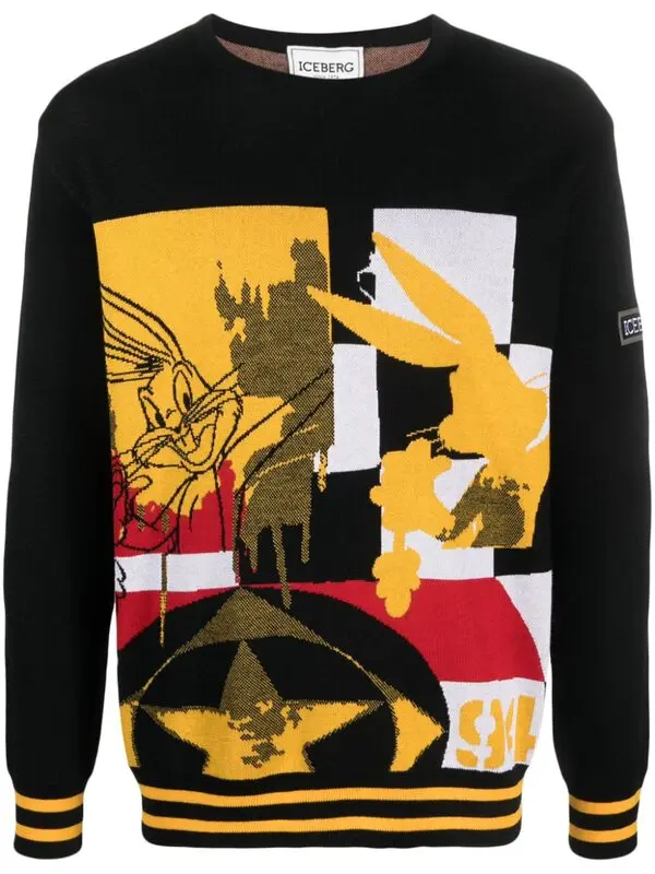 Iceberg Cartoon-print Crew-neck Jumper - Black