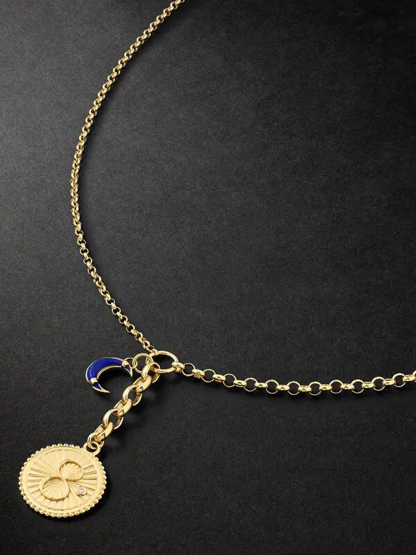 FOUNDRAE Mixed Belcher 18-karat Lapis Lazuli And Diamond Necklace - Gold