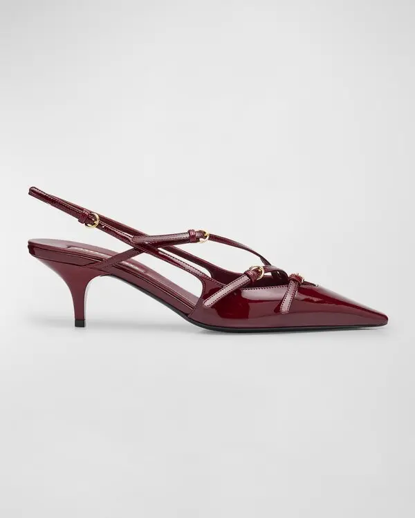 Miu Miu Patent Leather Slingback Pumps - Porpora | Editorialist