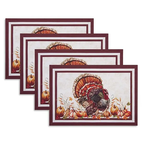 ELRENE HOME FASHIONS Autumn Heritage Turkey Engineered Placemats, Set Of 4 - Multi