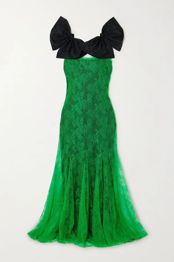Nina Ricci Lace And Bow-detailed Taffeta Gown