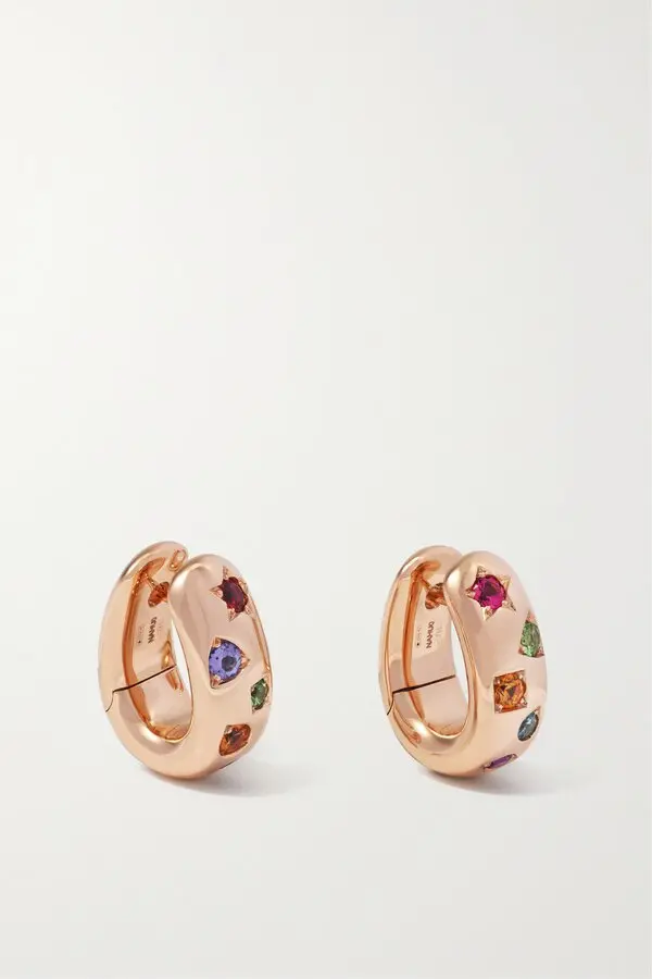 Pomellato Iconica 18-karat Rose Multi-stone Hoop Earrings - Gold