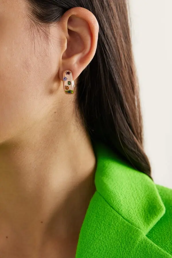 Pomellato Iconica 18-karat Rose Multi-stone Hoop Earrings