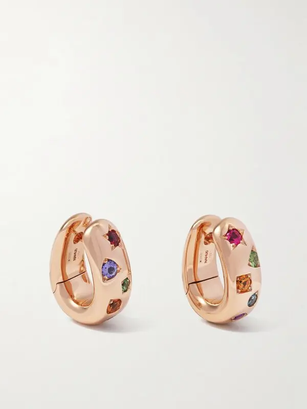 Pomellato Iconica 18-karat Rose Multi-stone Hoop Earrings - Gold