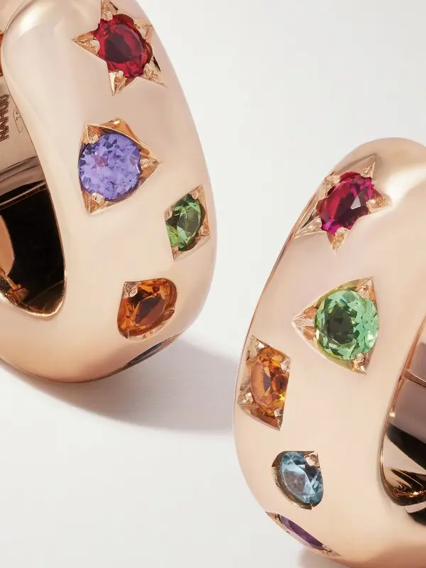 Pomellato Iconica 18-karat Rose Multi-stone Hoop Earrings