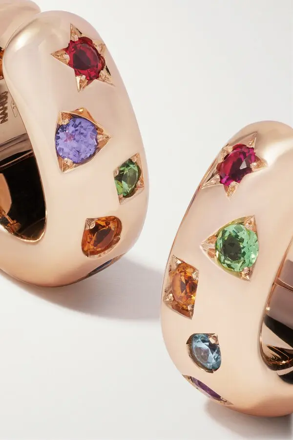 Pomellato Iconica 18-karat Rose Multi-stone Hoop Earrings