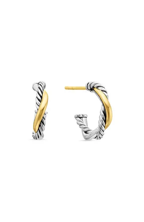 David Yurman Petite Infinity Huggie Hoop Earrings - Sterling Silver Yellow Gold