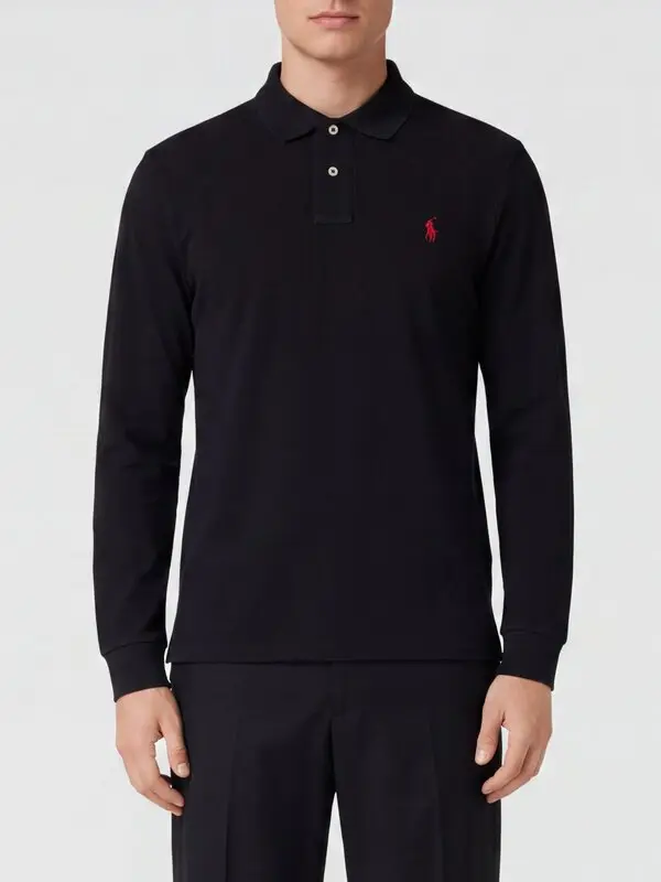 Polo Ralph Lauren Long-sleeved Slim-fit Cotton Polo Shirt With Pony Logo - Black