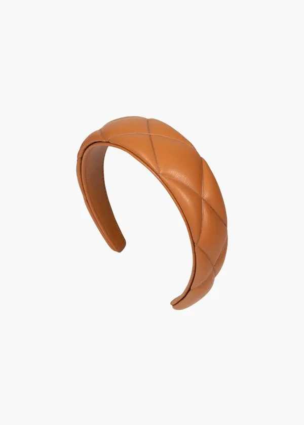 JENNIFER BEHR Hannah Quilted Leather Headband - Saddle