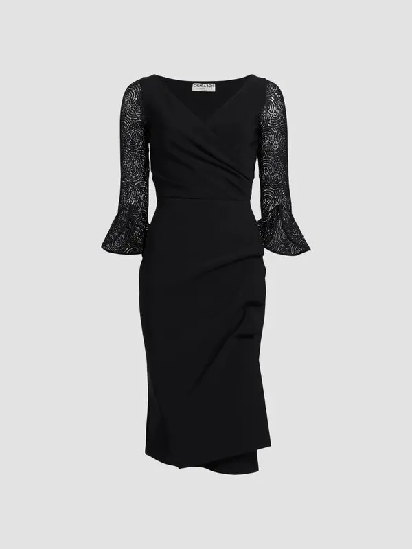 Chiara Boni La Petite Robe Triana Lace-sleeve Midi-dress - Nero