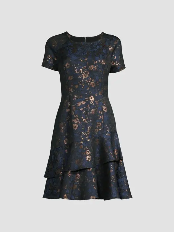 Shani Floral Jacquard Tiered Minidress - Blue
