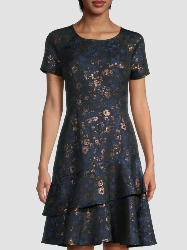 Shani Floral Jacquard Tiered Minidress