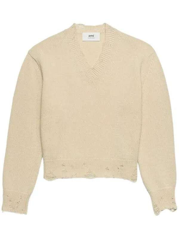 Ami Cut-Out Wool Sweater In Neutrals - 50% Off | Editorialist
