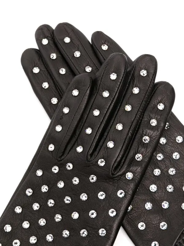 AGNELLE Kate Strass Leather Gloves - Black