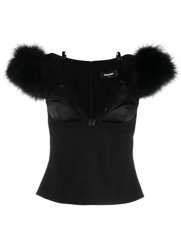 Dsquared2 Feather-trim Bustier Top - Black
