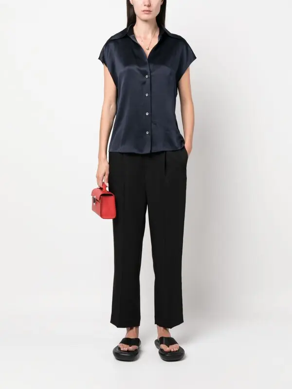 Vince Short-sleeve Silk Shirt - Blue