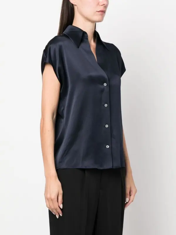 Vince Short-sleeve Silk Shirt - Blue