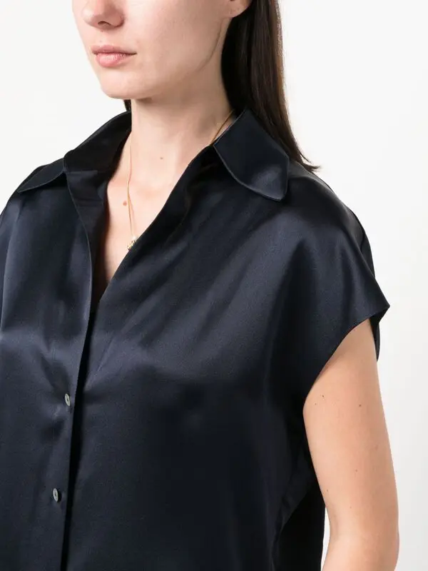 Vince Short-sleeve Silk Shirt - Blue