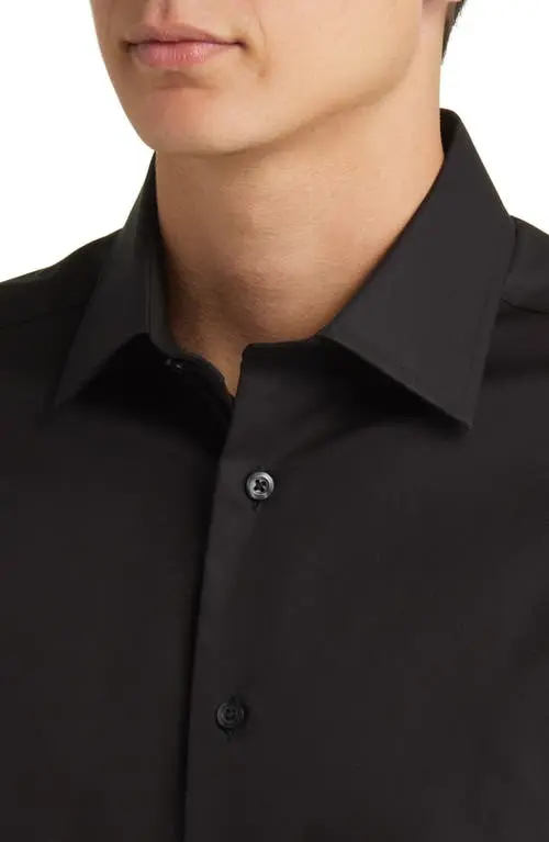 David Donahue Trim Fit Cotton Dress Shirt - Black