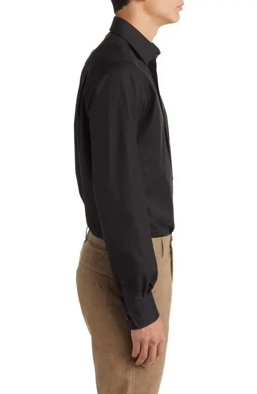 David Donahue Trim Fit Cotton Dress Shirt - Black