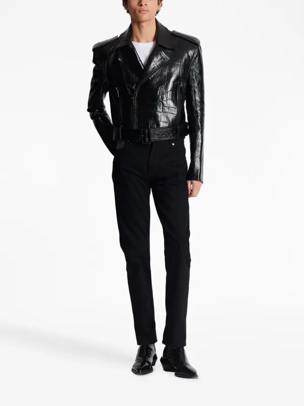 Balmain Croc-embossed Leather Biker Jacket