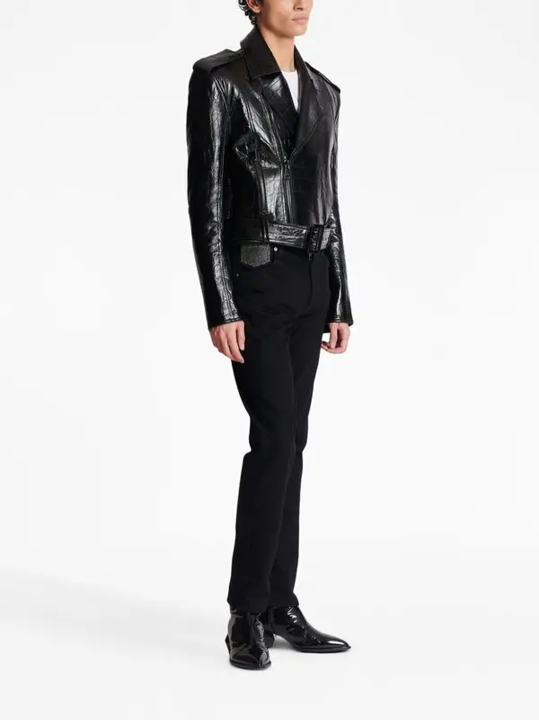 Balmain Croc-embossed Leather Biker Jacket
