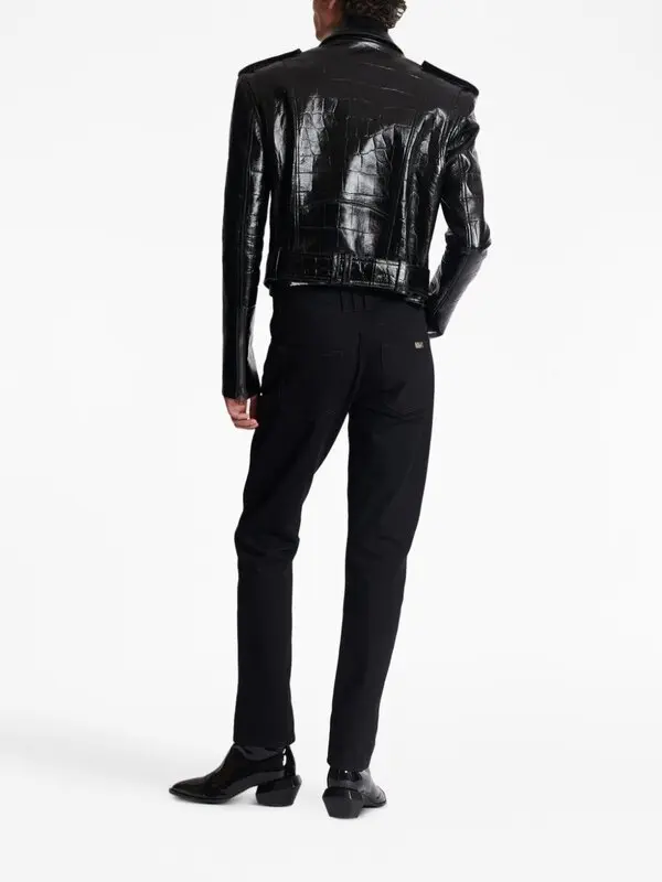 Balmain Croc-embossed Leather Biker Jacket