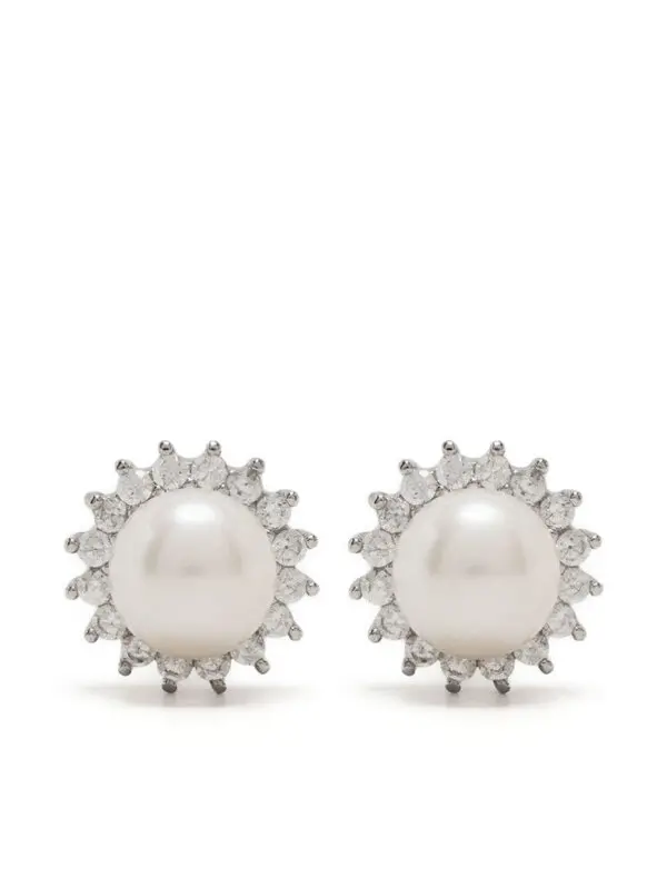 HZMER JEWELLERY Pearl Stud Earrings - Silver