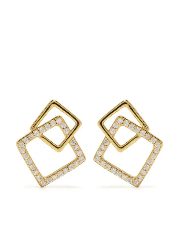 HZMER JEWELLERY Geometric Rhinestone-embellished Earrings - Gold