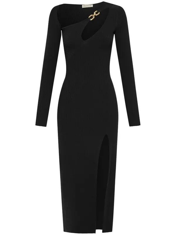 NICHOLAS Ginerva Asymmetric-neck Mid-length Dress - Black
