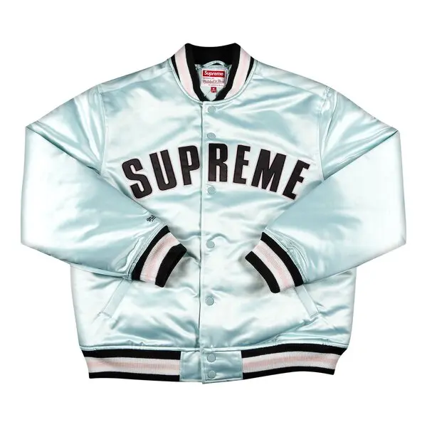 Supreme X Mitchell And Ness Satin Varsity Jacket - Blue