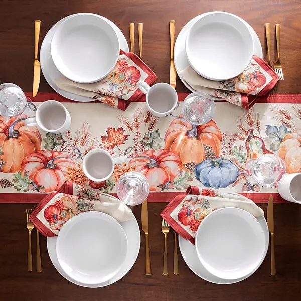 ELRENE HOME FASHIONS Botanical Harvest Pumpkin Engineered Table Runner, 13 X 70 - Multi