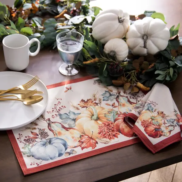 ELRENE HOME FASHIONS Botanical Harvest Pumpkin Engineered Placemats, Set Of 4