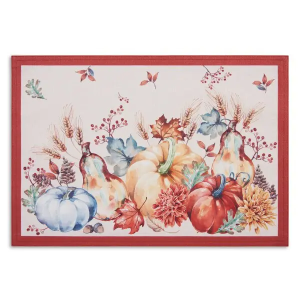 ELRENE HOME FASHIONS Botanical Harvest Pumpkin Engineered Placemats, Set Of 4