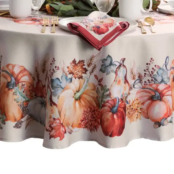 ELRENE HOME FASHIONS Botanical Harvest Pumpkin Engineered Tablecloth, 60 X 84 Oval
