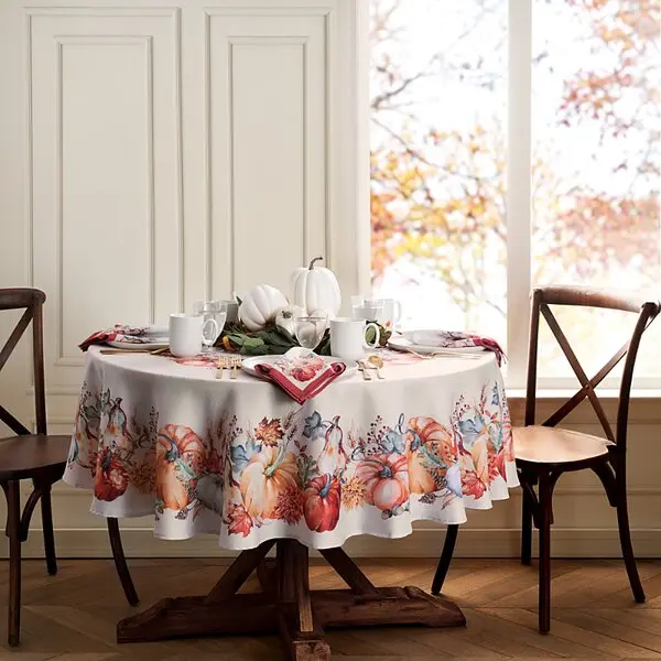 ELRENE HOME FASHIONS Botanical Harvest Pumpkin Engineered Tablecloth, 70 X 70 Round - Multi